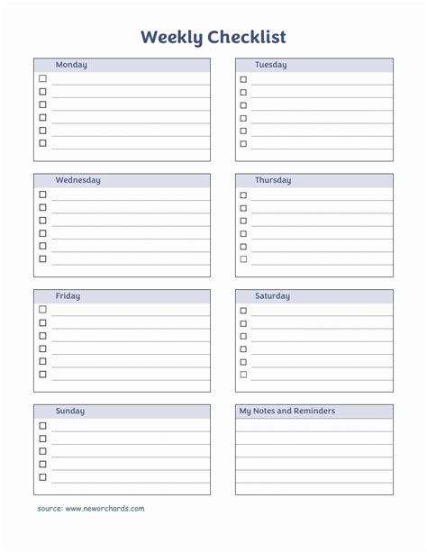 Simple Weekly Checklist Template Excel