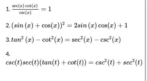 solved 1 csc x sec x cot x 1 2