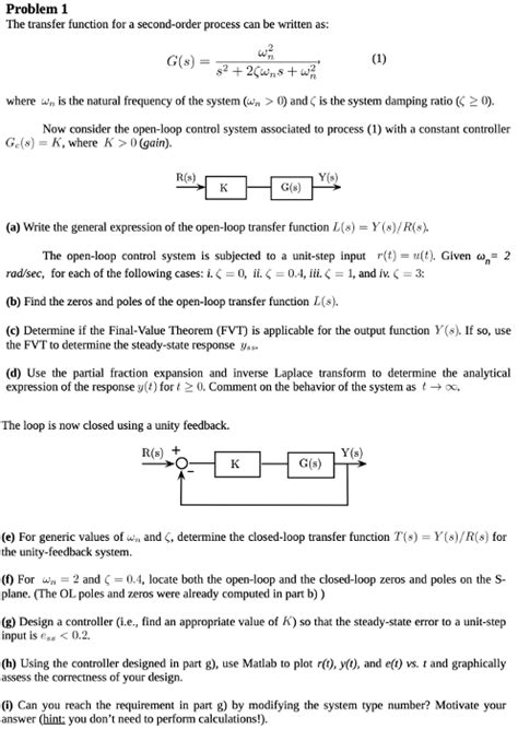 solved problem 1 the transfer function for a second order