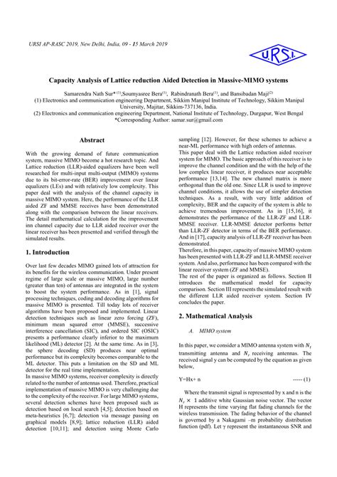 Pdf Capacity Analysis Of Lattice Reduction Aided Detection In Massive Mimo Systems