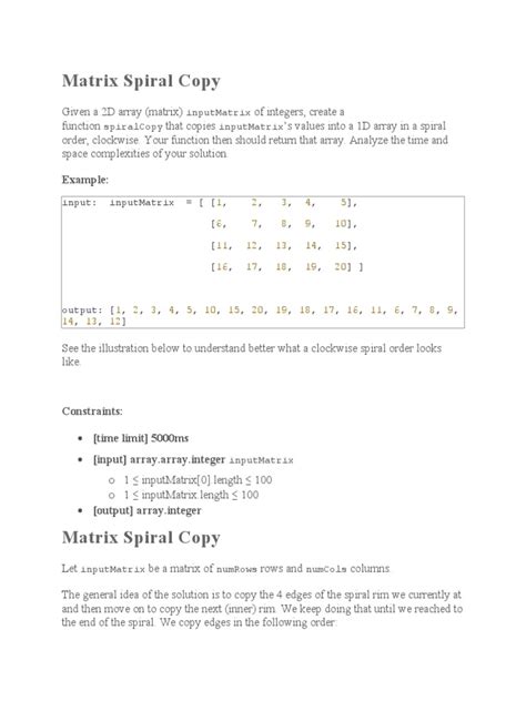 Matrix Spiral Copy Example Pdf Matrix Mathematics Linear Algebra