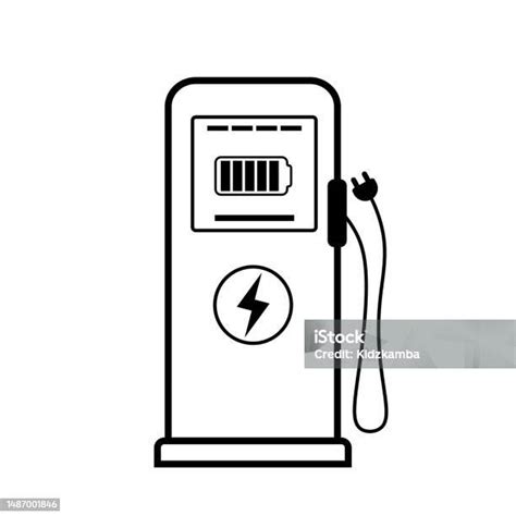 전기차 충전소 간판 플랫 스타일 아이콘은 흰색 배경에 검은색입니다 녹색 전기 에너지 소비 개요 개념입니다 E모빌리티 E모션 개념 0명에 대한 스톡 벡터 아트 및 기타 이미지