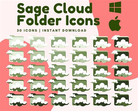 Aesthetic Desktop Folder Icons Custom Green Cloud Icons For Macbook Imac Windows