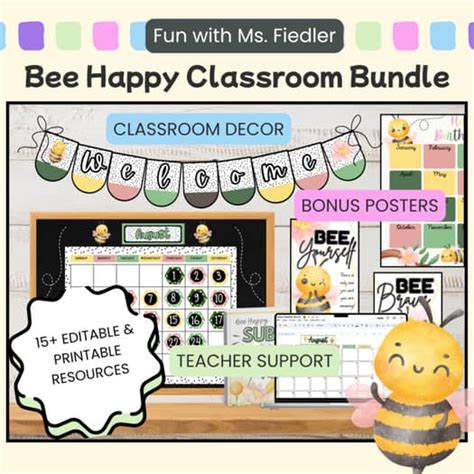 Bee Happy Classroom Decor Bundle Editable Classroom Decor Labels