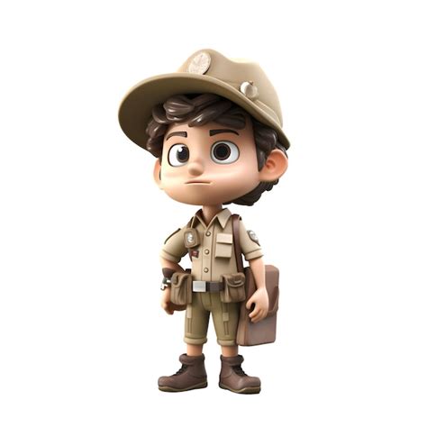 Premium Ai Image 3d Rendering Of A Boy In Safari Outfit Isolated On