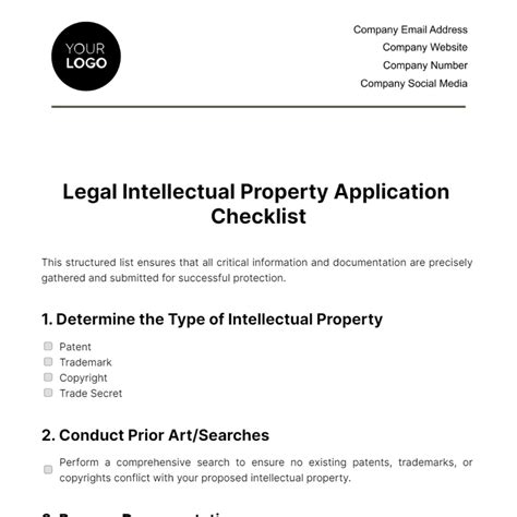 Free Legal Intellectual Property Application Checklist Template To Edit Online
