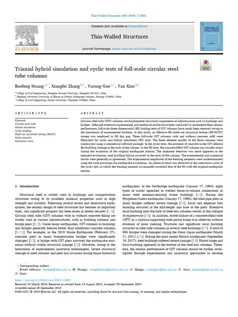 Triaxial Hybrid Simulation And Cyclic Tests Of Full Scale Circular Steel Pdf Deformation