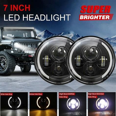 Pair 7inch Led Halo Headlights For Toyot Landcruiser Hzj75 60 70 73 78
