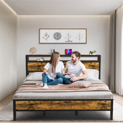 Ltmate Black And Wood Full Metal Bed Frame Lschyx Rbt04 Hsmf At