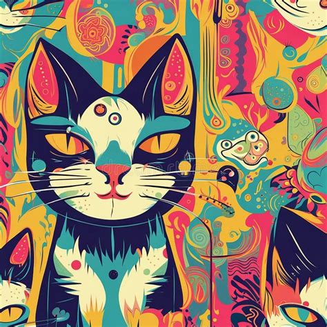 Colorful Cute Cat Art Illustration Stock Illustration Illustration Of