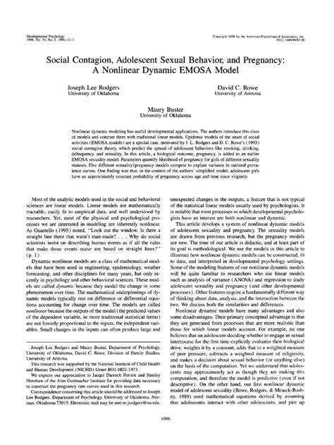 Pdf Social Contagion Adolescent Sexual Behavior And Pregnancy A Nonlinear Dynamic Emosa Model