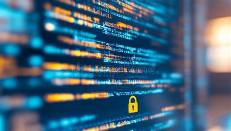 cybersecurity lock on programming code digital security and data protection concept stock