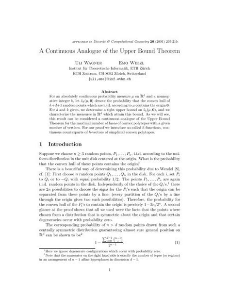 A Continuous Analogue Of The Upper Bound Theorem Eth ZÃ¼rich