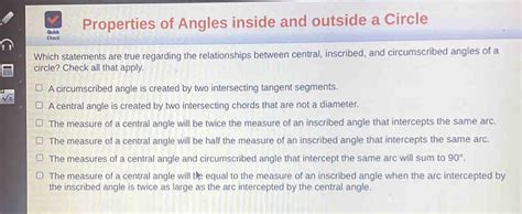 Quick Properties Of Angles Inside And Outside A Circle Check Which