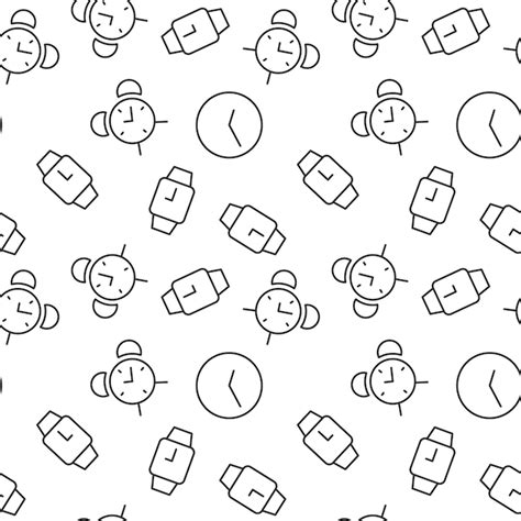 Premium Vector Seamless Vector Monochrome Pattern Of Alarm Clock And Wristwatch