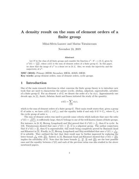 Pdf A Density Result On The Sum Of Element Orders Of A Finite Group