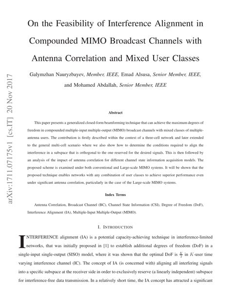 Pdf On The Feasibility Of Interference Alignment In Compounded Mimo