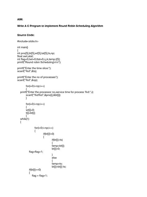 Aim Write A C Program To Implement Round Robin Scheduling Algorithm