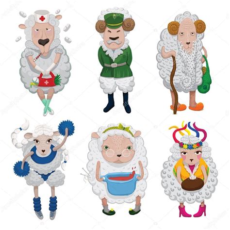 Set Of Illustrations Of Sheep Characters Stock Illustration By © 117364760