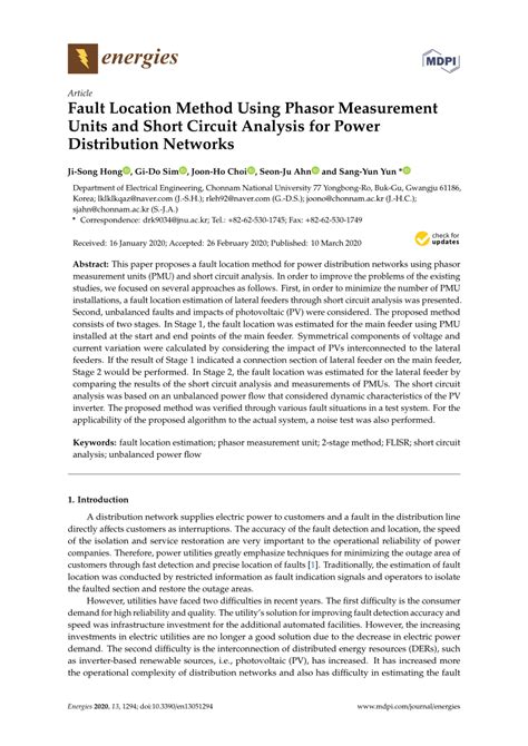 Pdf Fault Location Method Using Phasor Measurement Units And Short