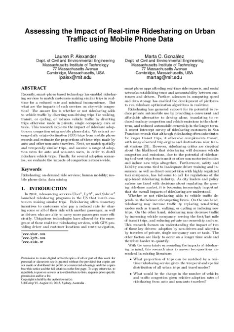 Pdf Assessing The Impact Of Real Time Ridesharing On Urban Traffic Using Mobile Phone Data