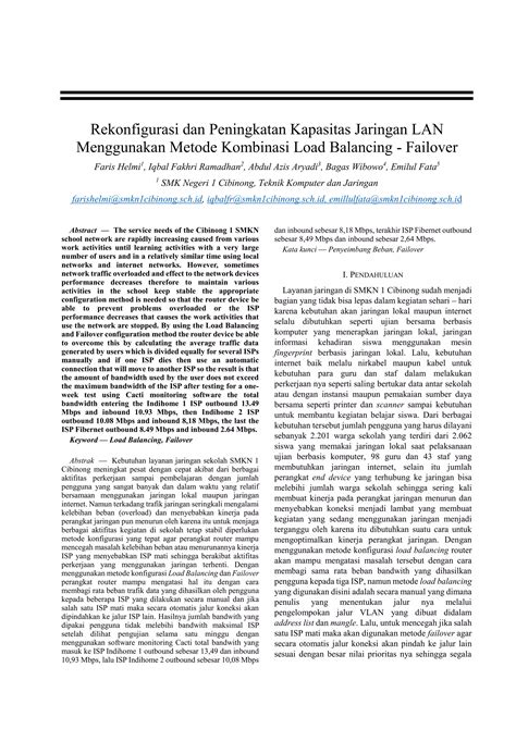Rekonfigurasi Dan Peningkatan Kapasitas Jaringan Lan Menggunakan Kombinasi Load Balancing