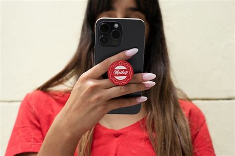 Premium Psd Phone With Pop Socket Mockup Design