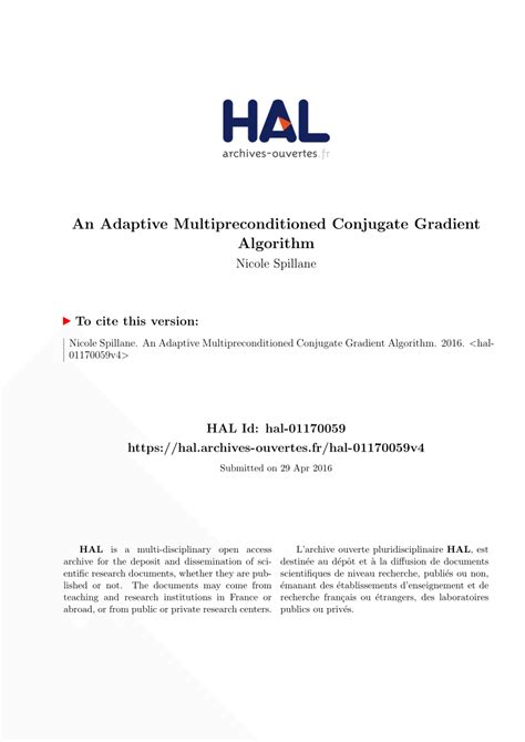 Pdf An Adaptive Multipreconditioned Conjugate Gradient Algorithm