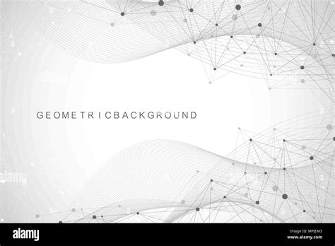 Geometric Abstract Background With Connected Lines And Dots Wave Flow Molecule And