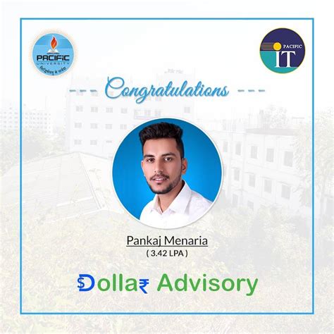 Congratulations To Pankaj Menaria From Computer Science And Engineering Who Got Placed In Dollar