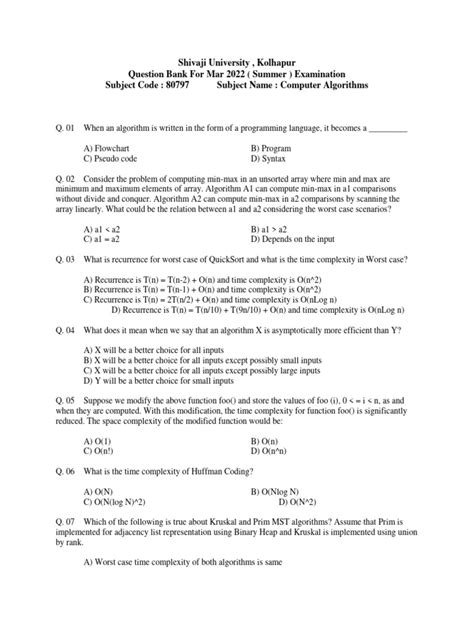 Ca Question Bank Pdf Time Complexity Dynamic Programming
