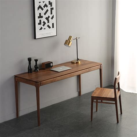 北欧实木书桌黑胡桃木电脑桌白橡木办公桌简约家用儿童写字学习桌 虎窝淘