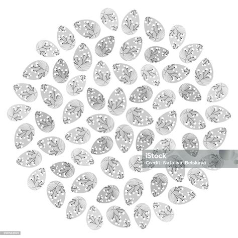 피는 나뭇 가지가 부활절 달걀 서클 배경 질감을 회색조로 장식합니다 부활절 모노크롬 퐁 0명에 대한 스톡 벡터 아트 및 기타