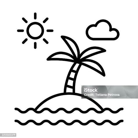 열대 섬 벡터 일러스트 레이 션 야자수 편집 가능한 스트로크 관광에 대한 스톡 벡터 아트 및 기타 이미지 관광 관광 리조트 만짐 Istock