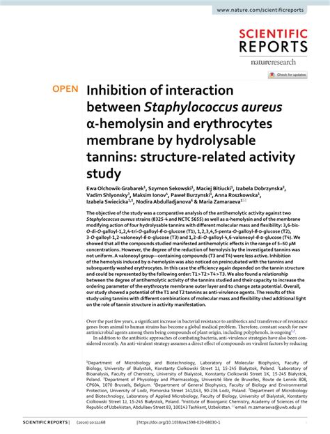 Pdf Inhibition Of Interaction Between Staphylococcus Aureus α Hemolysin And Erythrocytes