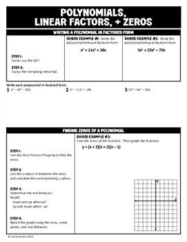 Polynomials Linear Factors And Zeros Algebra Binder Notes By Lisa Davenport