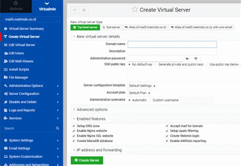 Menu Menu Pada Virtualmin Nginx Pt Proweb Indonesia