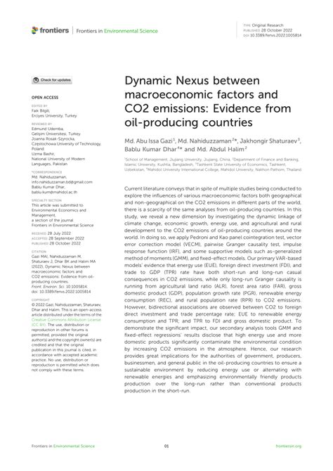 Pdf Dynamic Nexus Between Macroeconomic Factors And Co2 Emissions Evidence From Oil Producing