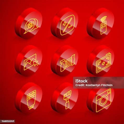 라인 사진 카메라 노출 보정 원격 제어 수정 플래시 및 동작 아이콘을 설정합니다 벡터 3차원 형태에 대한 스톡 벡터 아트 및