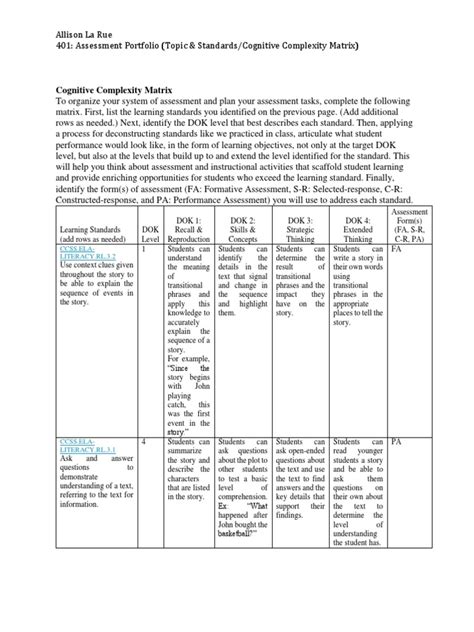 cognitive complexity matrix only pdf narration reading comprehension
