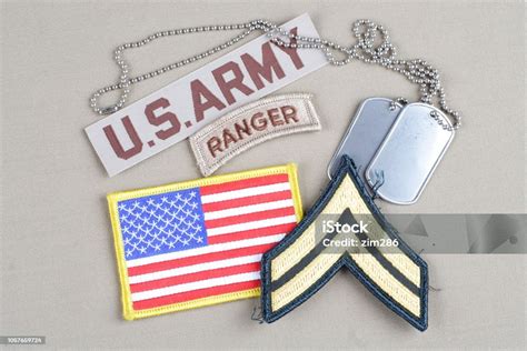 미국 육군 상병 계급 패치 레인저 탭 플래그 패치 및 개 태그 개에 대한 스톡 사진 및 기타 이미지 개 개성 개념 경찰관 Istock