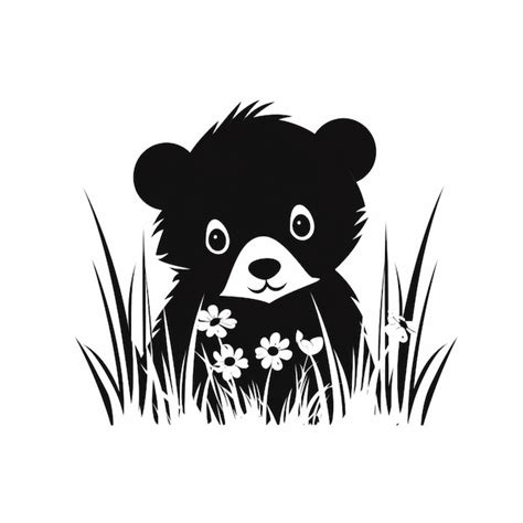 Premium Ai Image A Close Up Of A Black And White Bear In The Grass