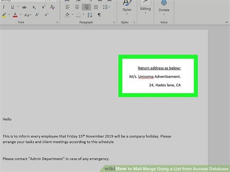 How To Mail Merge Using A List From Access Database