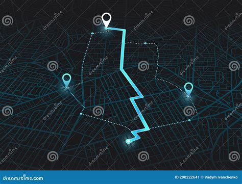 Futuristic Route Dashboard Gps Tracking Map Navigate Mapping Technology And Final Destination