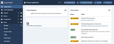 Privacy Setup Joomla Documentation