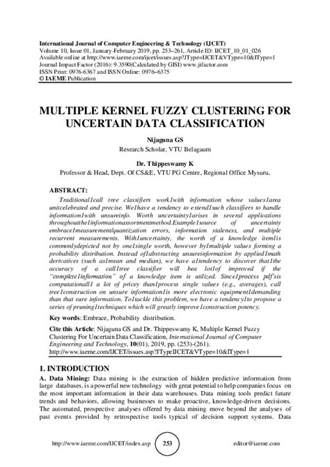Pdf Multiple Kernel Fuzzy Clustering For Uncertain Data Classification