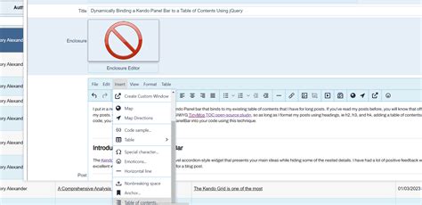 Dynamically Binding A Kendo Panel Bar To A Table Of Contents Using JQuery