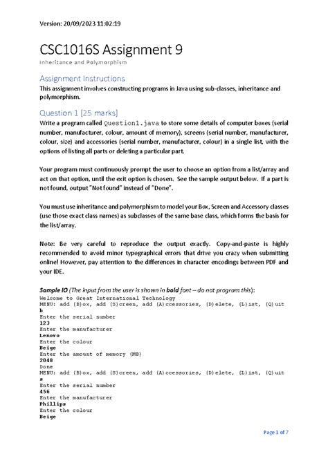 9 Inheritance And Polymorphism Csc1016s Assignment 9 Inheritance And
