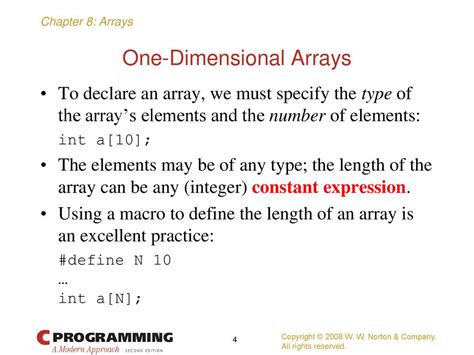 Arrays Chapter 8 Copyright © 2008 W. W. Norton & Company. - ppt download