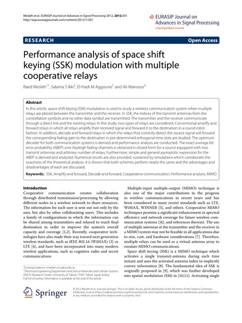 Pdf Performance Analysis Of Space Shift Keying Ssk Modulation With